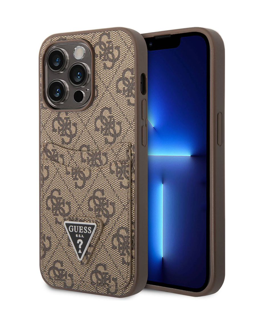 Guess 4G Double Card Triangle Hard Case for iPhone 14 Pro Max - Brown