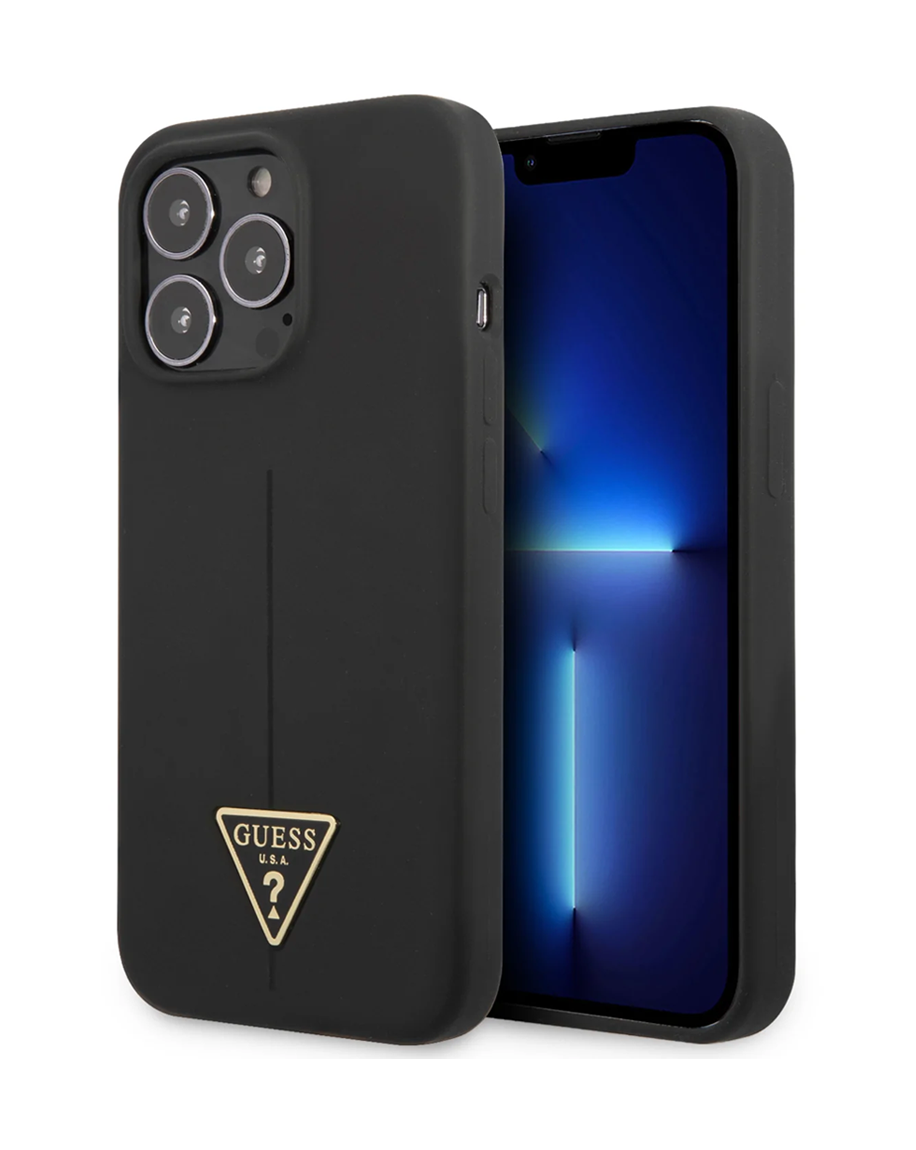 Guess Silicone Line & Triangle Hard Case for iPhone 14 Pro Max - Black