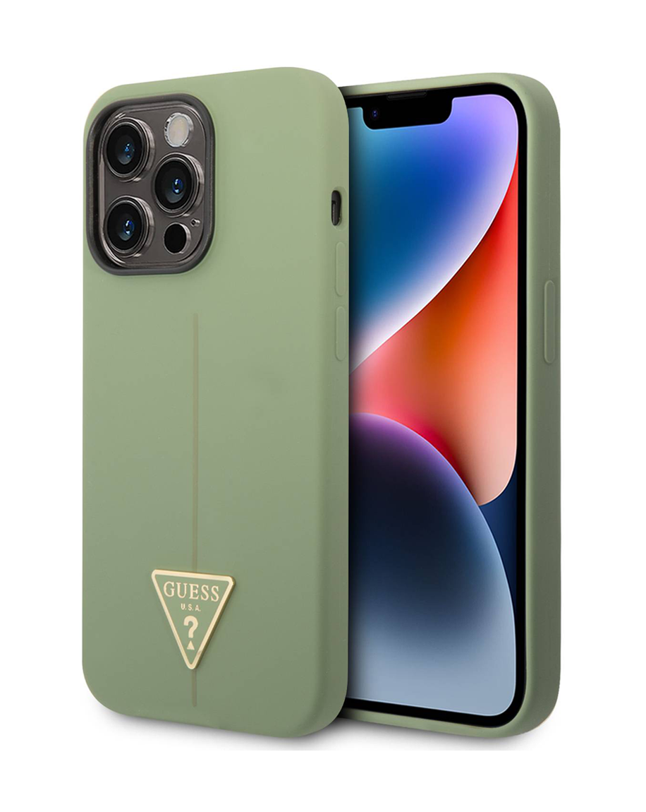 Guess Silicone Line & Triangle Hard Case for iPhone 14 Pro Max - Green