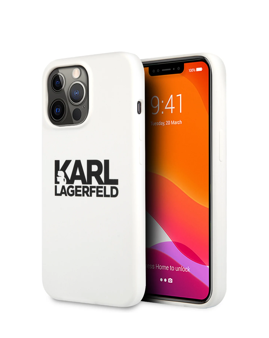 Karl Lagerfeld Liquid Silicone Case Stack Logo For iPhone 13 Pro - White