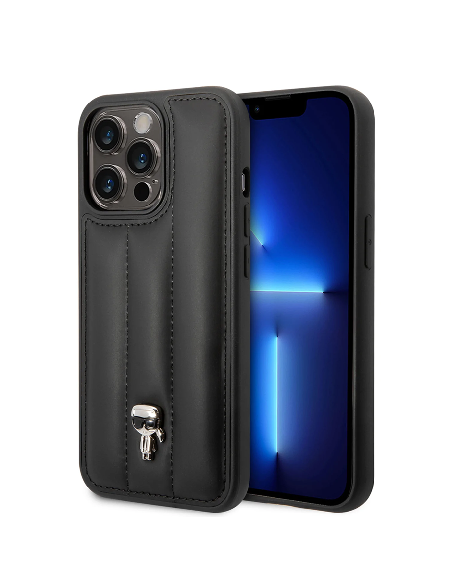 Karl Lagerfeld Nylon Puffy Ikonik Pin Hard Case for iPhone 14 Pro - Black