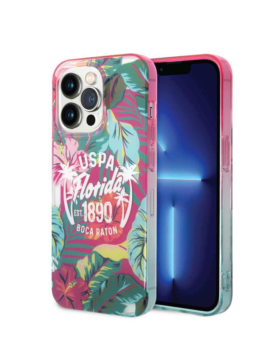 USPA PC/TPU Case Florida Design For iPhone 14 Pro - Pink/Green