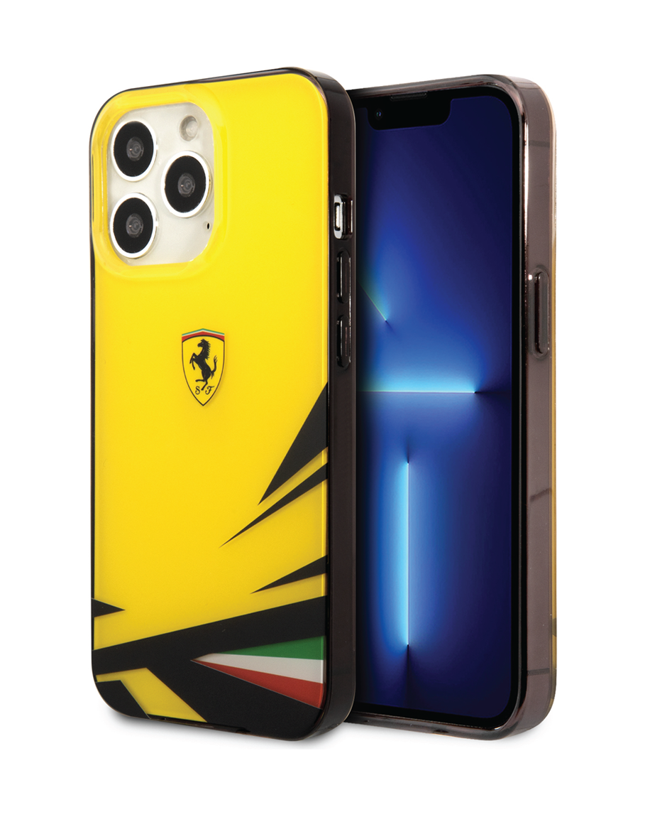Ferrari PC/TPU Case With Double Layer Print For iPhone 14 Pro Max - Yellow
